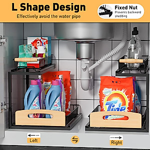 G-TING Under Sink Organizer 2 Tier, L Shaped Sliding Cabinet Basket Organizer, Slide Out Under Cabinet Storage, Multi-Purpose Pull Out Cabinet Organizer for Bathroom, Kitchen, Black