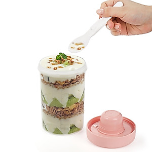 Noamus 3 Pack Salad Shaker Cup, 26 Oz Portable Cereal Cup with Lids and Fork, Yogurt Parfait Container with Sauce Dressing, Leak Proof Keep Fit Meal Bottle for Lunch, Vegetable Fruits, 3 Color