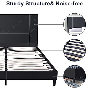 ASECAM Queen Size Bed Frame, Black Velvet Upholstered Platform Bed with Full Headboard, Mattress Foundation, Strong Wood Slat Support Bed Frames, No Box Spring Needed, Noise Free,Easy Assembly