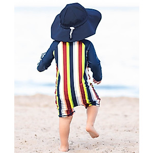 RUGGEDBUTTS Baby/Toddler Boy Swimsuit, One Piece Zipper Rash Guard Sunsuit with UPF 50+ Sun Protection - Sunset Stripe - 12-18m