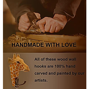 WINGFISH Wood Coat Hooks Wall Mounted Single Decorative Giraffe Wall Hook Wall Hanger for Hanging Keys Towel Jackets Clothes Bag Hat…