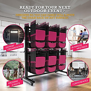 Folding Chair Rack - Folding Chair Cart | Folding Chair Storage Rack on Wheels - Foldable Chair Holder and Table - Heavy Duty Chair Dolly | Mobile Trolley with 84 Chairs Capacity & Outdoor Cover