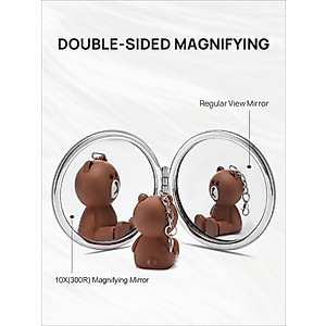 OMIRO 1X/10X(300R) Magnifying Compact Mirror with PU Leather, Ultra-Portable for Purses and Travel, Round Black