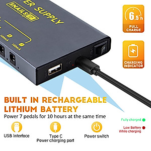 lotmusic Portable Guitar Pedal Power Supply 7 Isolated DC Output, Built-in 3.7V/10000mAh Rechargeable Battery for 9V Guitar Bass Effect Pedals with Short Circuit/overcurrent Protection