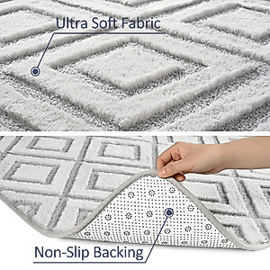 ST. BRIDGE Soft Grey Rugs for Bedroom 4x5.3 Feet, Geometric Memory Foam Rugs for Living Room, Fluffy Checkered Shaggy Area Rug for Girls Kids Dorm Room, Non-Slip Washable Modern Indoor Carpet