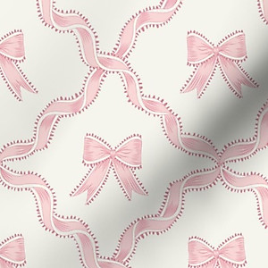 Spoonflower Fabric - Pink Bow Ribbon Trellis Pastel Baby Grandmillennial Chinoiserie Printed on Petal Signature Cotton Fabric by The Yard - Sewing Quilting Apparel Crafts Decor