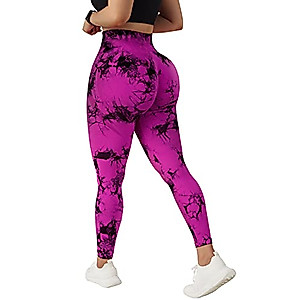 MOOSLOVER Women Scrunch Butt Lifting Leggings Seamless Contour High Waisted Yoga Pants(M,#1 Rose Red Tie-Dye-49)