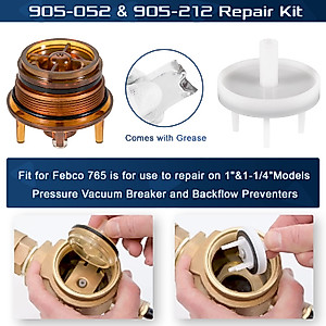 Sunluway 905-212 Bonnet Repair Kit & 905-052 Check Valve Assembly Repair Kit, Fit for Febco 765# 1" and 1-1/4" Pressure Vacuum Breaker and Back Flow Preventers (Comes with Grease)