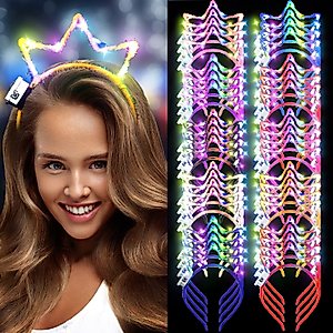 WILLBOND Crown Headband, 40 Pcs LED Light up Headband Glow Crown Hair Hoop for Women Girls Adult Kids Birthday Festival Concert Party Costume Hair Accessories, 10 Colors, 4 Sets for Each Color