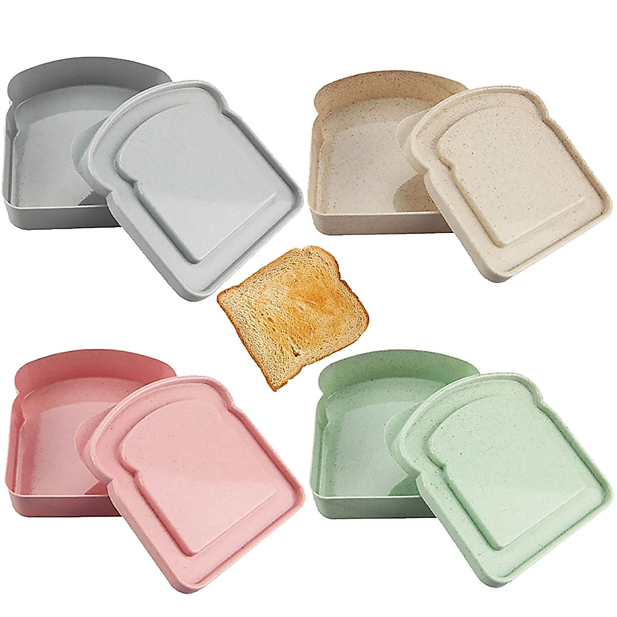 Sandwich Containers, 4 Pcs Sandwich Containers for Lunch Boxes Toast Shape Sandwich Box Reusable Food Storage Box with Lid for Lunch Prep Bread Snack Meal Microwave Dishwasher Safe (Colorful)