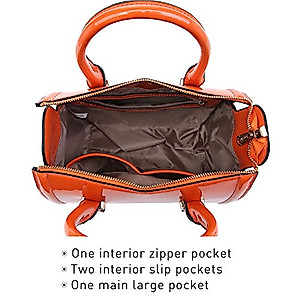 Dasein Shiny Patent Faux Leather Mini Barrel Body Satchel Handbag Shoulder Bag - Orange-new