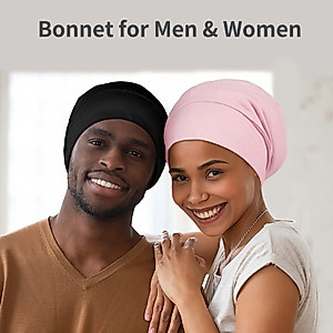 Zenssia Satin Lined Hair Bonnet for Sleeping, Sleep Cap for Women and Men with Adjustable Strap, Stay On All Night Hair Wrap, Black, Pack of 1