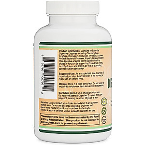 Digestive Enzymes - 800mg Blend of All 10 Most Essential Digestive and Pancreatic Enzymes (Amylase, Lipase, Bromelain, Lactase, Papain, Protease, Cellulase, Maltase, Invertase) by Double Wood