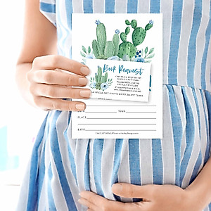 25 Blue Cactus Baby Shower Invitations, 25 Books For Baby Shower Request Cards, Sprinkle Invite Boy, Bring A Book Instead Of A Card, Baby Shower Invitation Inserts Baby Shower Guest Book Alternative