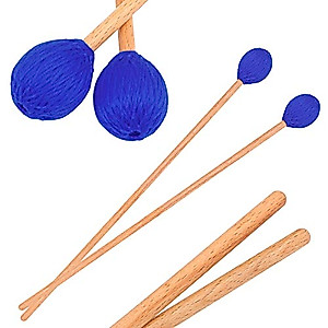 Buytra Marimba Mallets and Timpani Mallets Set with Case - Medium Hard Yarn Head Keyboard Marimba Mallet, Blue - Felt Head Timpani Mallet Stick Percussion