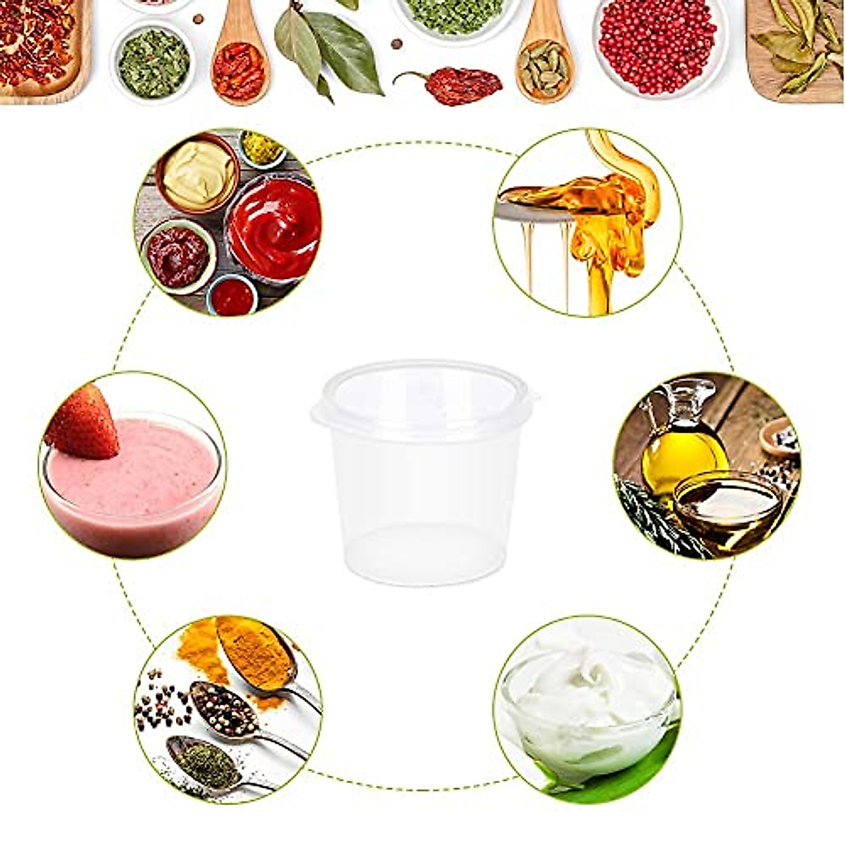 Plastic Disposable Portion Cups Souffle Cup with Lids Leak-proof Clear Thicken Storage Container Storage Box Slime, 1-Ounce, 50-Pack