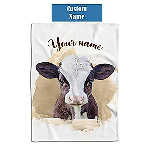 Ogoprints Dairy Cow Custom Baby Blanket with Name Personalized Fleece Throw Blanket Sofa Bed-3 Sizes (50x60 in, Dairy Cow)