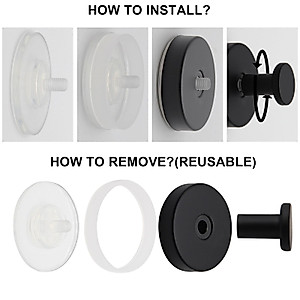 DEMITUMON Suction Cup Hooks for Shower,Bath Towel Hook,Heavy-Duty 304 Stainless Steel Suction Hooks for Bathroom Kitchen,Door,Glass,Mirror,Tile- Easy to Install,Strong Adsorption,Black - 2 Pack