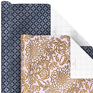Hallmark Wrapping Paper with Cutlines on Reverse (6 Rolls: 180 Sq. Ft. Total) White and Silver Stripes, Mint Green, Gold Hearts and Flowers for Weddings, Bridal Showers, Birthdays