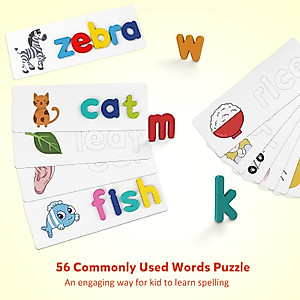 Coogam Reading & Spelling Learning Toy, Wooden Letters Flash Cards Sight Words Matching ABC Alphabet Recognition Game Preschool Educational Tool Set for 3 4 5 Years Old Boys and Girls Kids