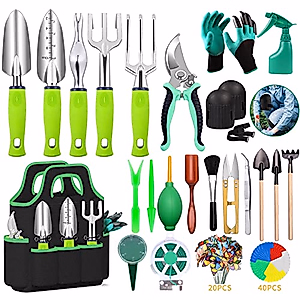 84 PCS Garden Tools Set,10pcs Succulent Tools Set Included 6pcs Heavy Duty Aluminum Gardening Hand Tools with Garden Tool Bag,Knee Pads Gloves Sprayer etc. Gardening Gifts for Men Women Garden Gifts