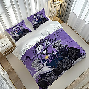 OYUXMAS Nightmare Before Christmas 3D Duvet Cover Set 2 Pieces Set-with 1 Pillowcases 100% Microfiber Soft Comfortable Durable Duvet Cover Bedding Set (Twin Size, No Comforter)