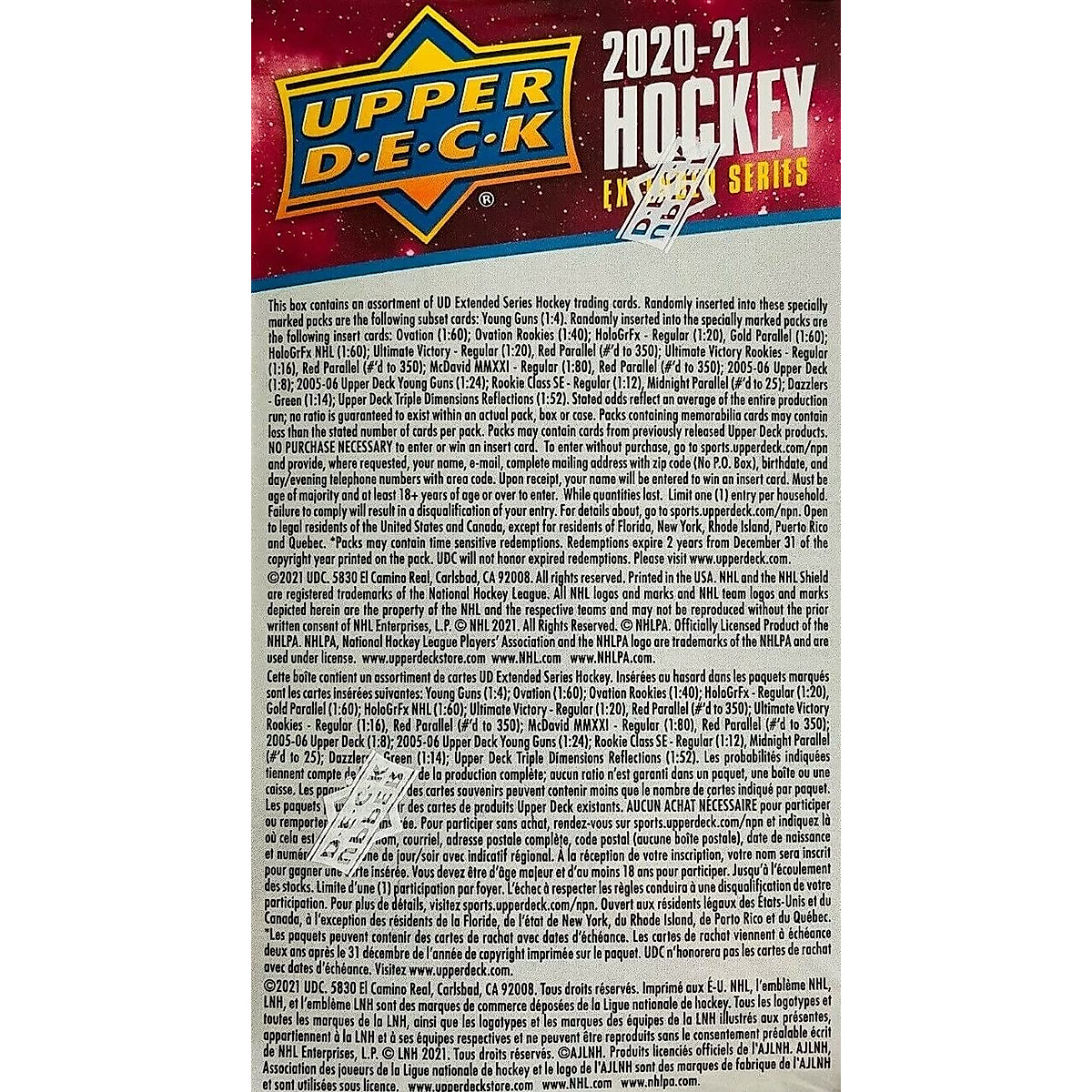 2020/21 Upper Deck Extended Series NHL Hockey Blaster Box - 7 Packs per Box - 8 Cards per Pack - Collect Young Guns Rookie Cards