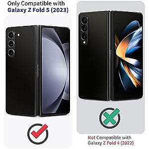 Qoosan Genuine Leather Designed for Samsung Galaxy Z Fold 5 Wallet Case (2023) Hinge Protection 360 Cover Flip Phone Case with Card Holder Strap, Red