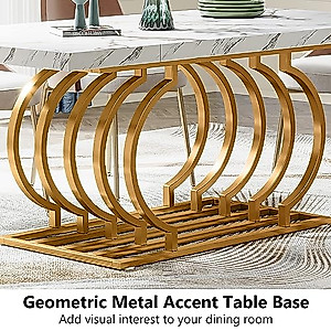 Tribesigns Modern Dining Table, 63 inch Faux Marble Wood Kitchen Table for 6 People, Rectangular Dinner Room Table with Geometric Frame for Kitchen, Dining Room (White & Gold)