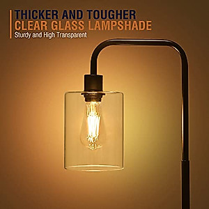 Isloys Floor Lamp, Industrial Floor Lamp with 2 LED Bulbs, LED Floor Lamp with Glass Shade, Modern Standing Lamp for Living Room Bedroom Office Farmhouse-Matte Black