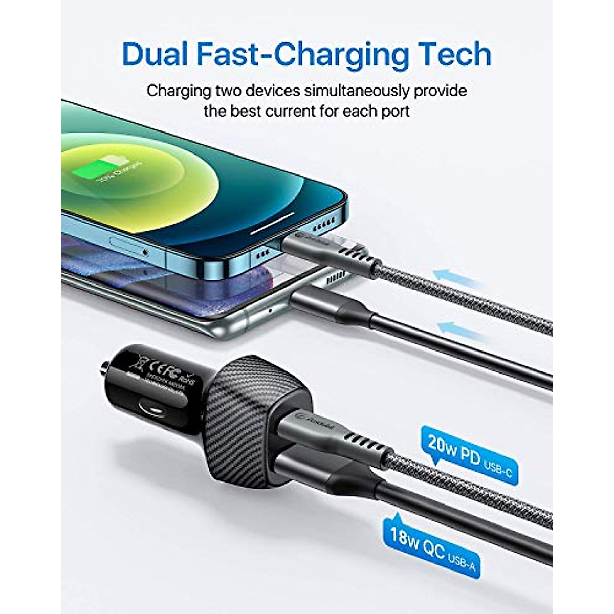 [Newest & Fastest] andobil USB C Car Charger [Fast Charging & Power-Consuming APP Friendly] 38W Dual Port Car Adapter Compatible with Magsafe, iPhone 14 Pro, 14 Plus, 14 Pro Max, All iPad and iPad Pro