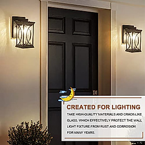 Dusk to Dawn Outdoor Wall Lanterns Small Modern Exterior Light Fixture Aluminum with Crack-Like Glass, UL and IP65 Waterproof Wall Sconce Outdoor Wall Light for Porch, Garage, Front Door, Black