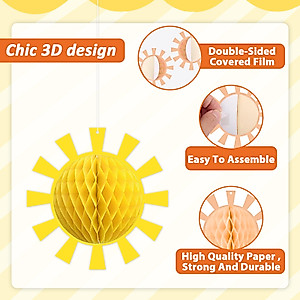 12PCS Boho Sun Party Decorations Balls Boho Sun Birthday Party Hanging Pom Poms Honeycomb First Trip Around The Sun Boho Sun Party Tissue Balls for Hippie Retro Themed Baby Shower Birthday Supplies