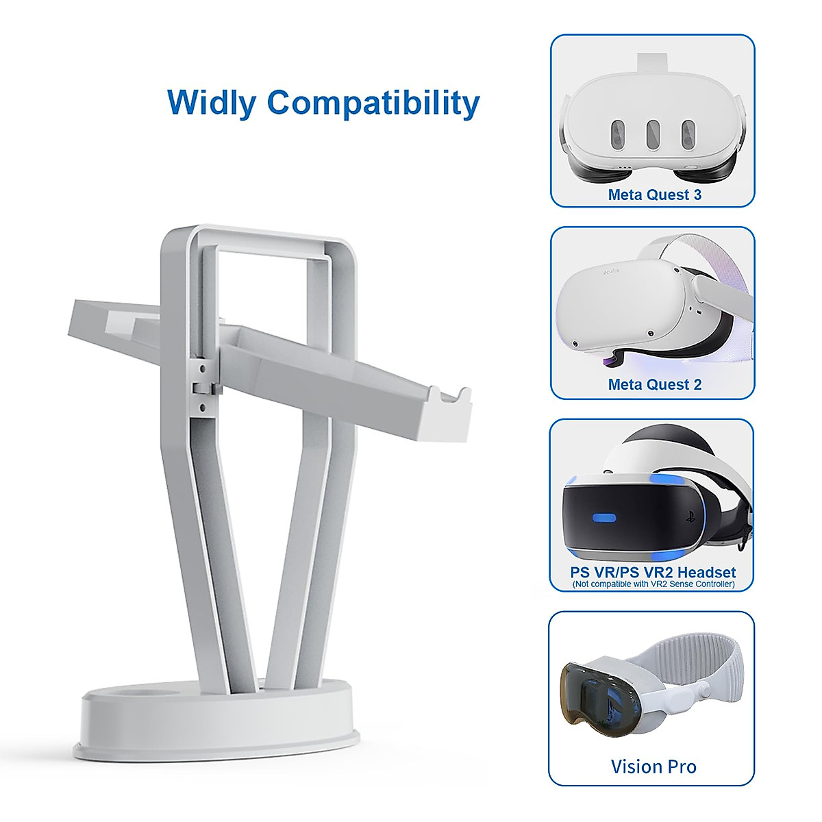 JDDWIN VR Storage Stand Accessories,Organizer and Display Stand for Oculus Quest 3/Quest 2/Quest/Meta/Rift/Rift S/GO Headset and Touch Controllers(White)