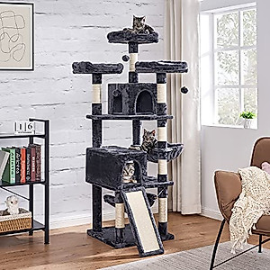 BEWISHOME 64.5inches Cat Tree for Indoor Cats Multi-Level Cat Tower with Scratching Posts, Board, Cozy Plush Perches Cat Condo for Large Cat Play House MMJ20H
