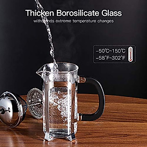 EAXCK 12oz French Press Coffee Maker, 304 Stainless Steel Coffee Press 4 Level Filtration System, Heat Resistant Thickened Borosilicate Glass, Easy Clean,100% BPA Free, Suitable for Single Person Use