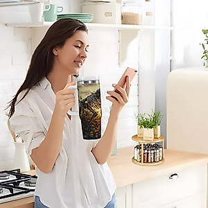 Slewiaeky Tumbler with Handle 40 oz Gothic Skull Cool Wolf Travel Mug with Lid and Straw Stainless Steel Vacuum Insulated Water Bottle Cup for Iced Tea Coffee Cold Beverages Cup Holder Friendly