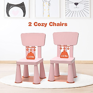 Costzon Kids Table and Chair Set For Toddler, 3 Piece Plastic Children Activity Table for Reading, Drawing, Snack Time, Arts Crafts, Preschool, Kindergarten & Playroom, Easy Clean (Pink)