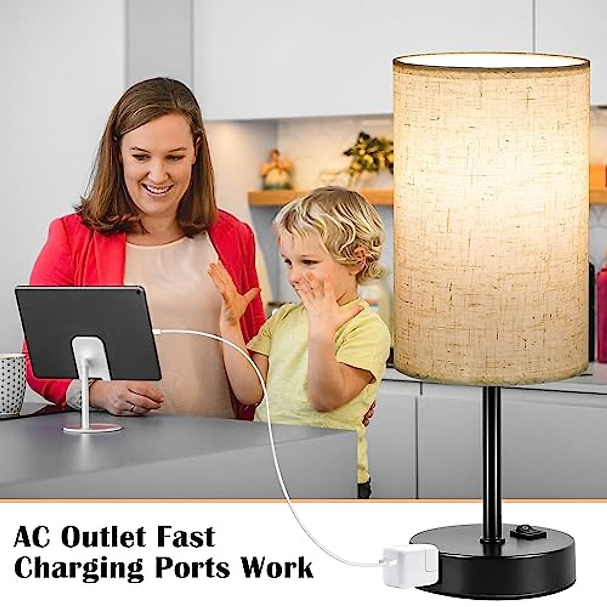 ZJOJO Table Lamp for Bedroom, Bedside Table Lamps Set of 2, Small Lamp with 3 Way Dimmable Desk Lamp Using Rocker Switch, Nightstand Lamp with AC Outlets for Living Room Home Decor