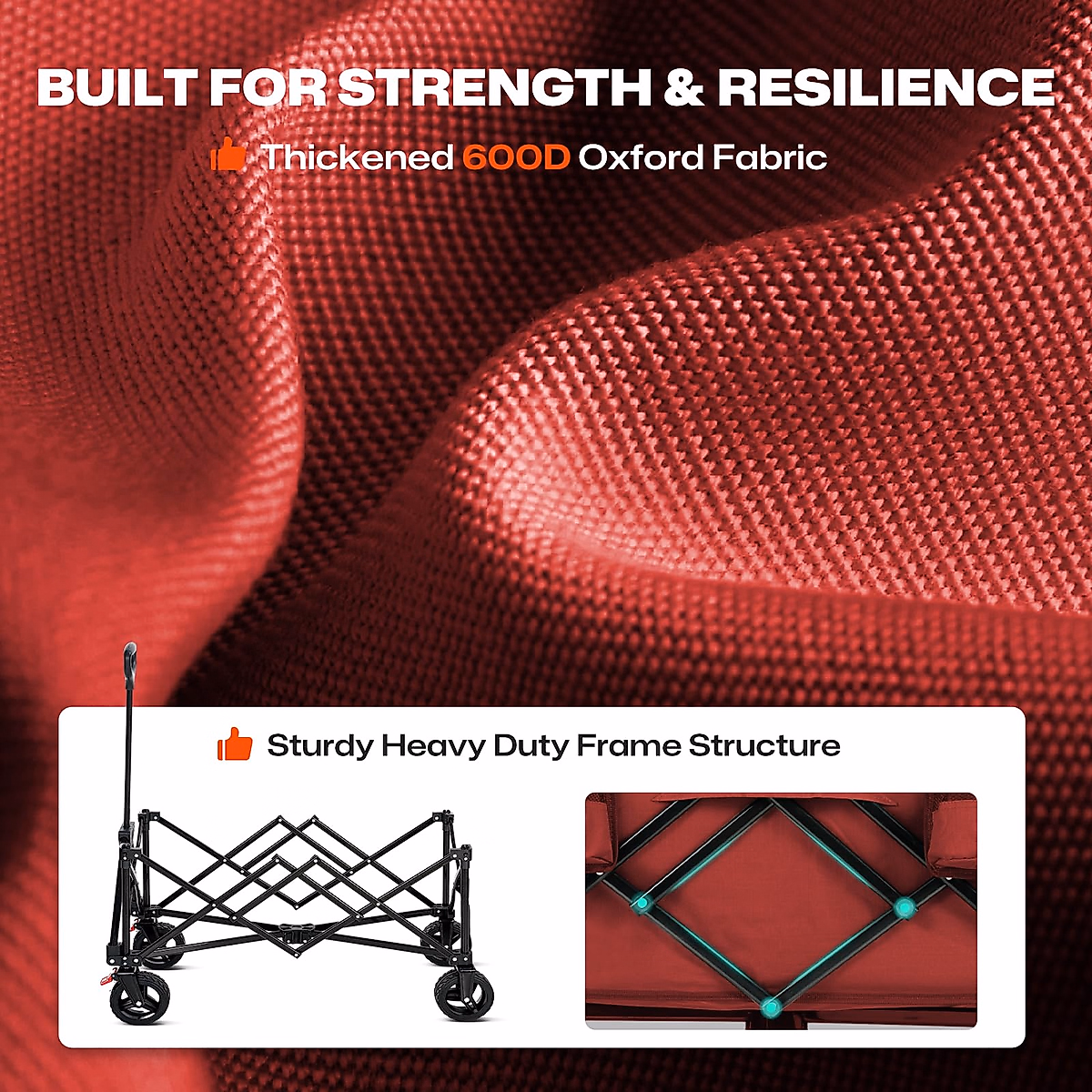 Overmont Collapsible Wagon Cart with Wheels - Foldable Heavy Duty Wagon with Big All-Terrain Wheels - 330Lbs Weight Capacity with Side Pockets for Camping Sports Garden Grocery Shopping red