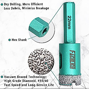FACHLICH Dry Diamond Drill Bits,Diameter 5/6"(22mm) with Hex Shank Connection for Granite Marble Tile Porcelain Ceramic Hard Materials