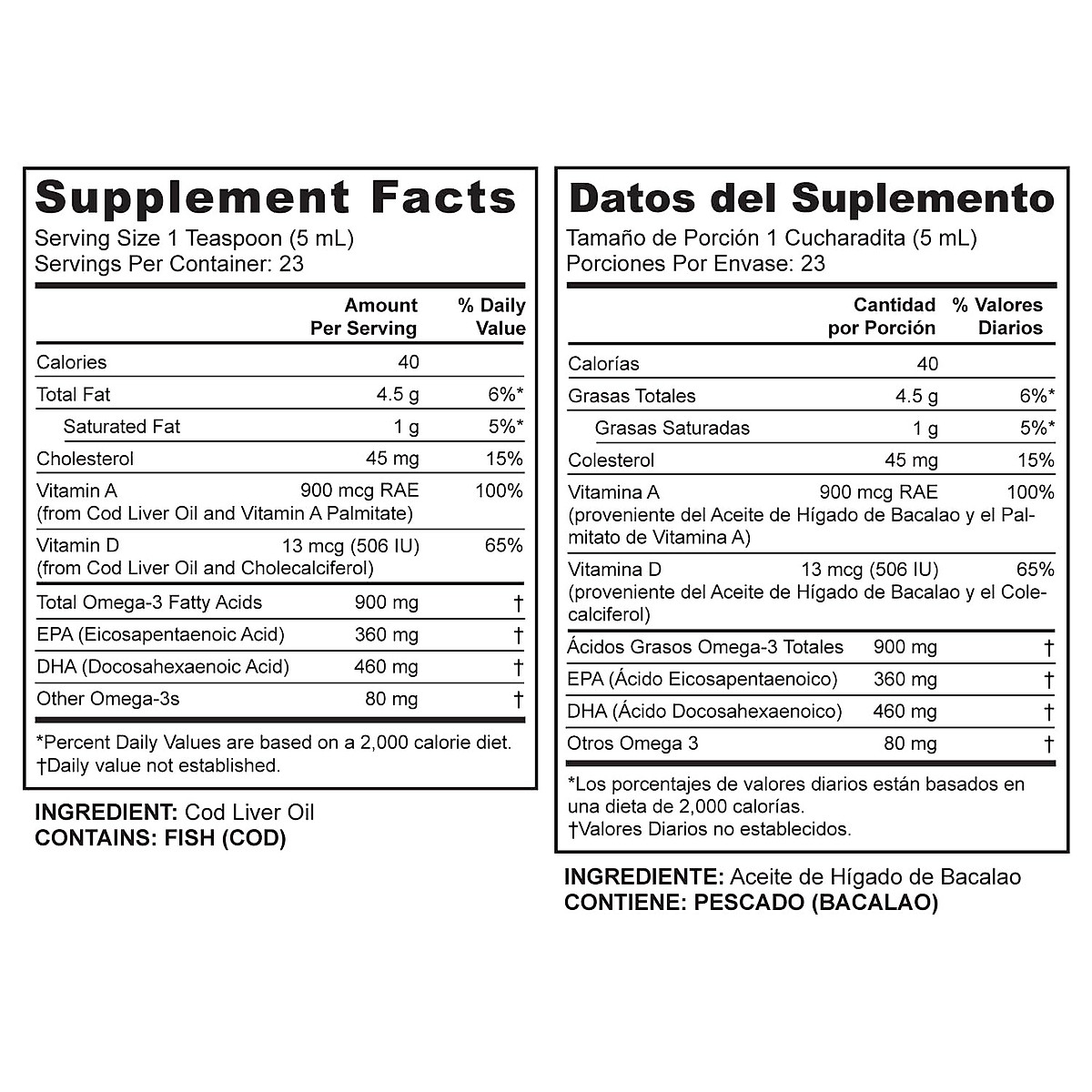 De La Cruz Cod Liver Oil Liquid - Pure Wild-Caught Icelandic Fish Oil 4 FL OZ (118 mL)