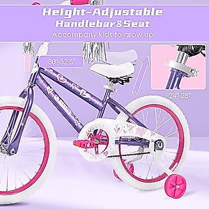 GIVIMO Kids Bike, 18 Inch Toddlers Bike with Removable Training Wheels, Adjustable Seat and Handlebar, Children's Bicycle for Girls Age 3-8 Years Old (18 Inch, Purple/White)