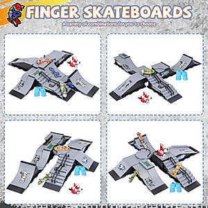 KETIEE Mini Finger Skateboard Ramp, Skate Park Kit with Fingerboard & Mini Finger Shorts for Fingerboards Training Props Interactive Freestyle Skate Game, Finger Skateboards for Kids (A, Red)