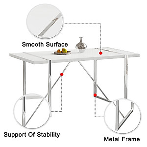WEKEOT 55" White Dining Table Set for 4 Modern Kitchen Table and Chairs for 4 Rectangular Faux Marble Dining Room Table and PU Leather Chairs Kitchen Table Set(1White Table+4White Chairs)