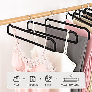 Velvet Pants Hangers with Non Slip Bar, 20 Pack Felt Slack/Trouser Hangers for Closet, Slim & Sleek Space Saving Closet Hangers, 360° Swivel Hook, Tank Top Hangers for Bra, Shorts, Jeans, Towel, Black
