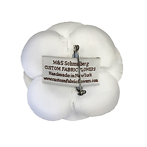 M&S Schmalberg Handmade White Camellia Brooch Pin - Elegant Silk Fabric Flower Accessory, American-Made in New York's Garment Center