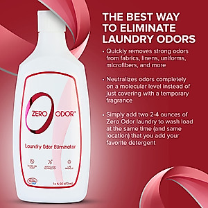 Zero Odor – Laundry Odor Eliminator - Permanently Eliminate laundry Odor – Patented Molecular Technology Best For Clothes, Towels & Linens, Shoes, Bags, Etc. - rinse and refresh Again, 16oz