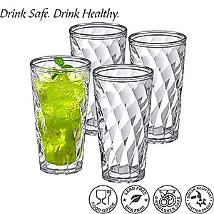 Amazing Abby - Alps - 22-Ounce Insulated Plastic Tumblers (Set of 4), Double-Wall Plastic Drinking Glasses, All-Clear High-Balls, Reusable Plastic Cups, BPA-Free, Shatter-Proof, Dishwasher-Safe