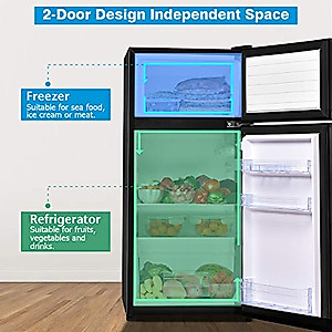 COSTWAY Compact Refrigerator, 3.4 Cu. Ft. Classic Fridge with Adjustable Removable Glass Shelves, Mechanical Control, Recessed Handle, Fridge Freezer for Dorm, Office, Apartment, Black